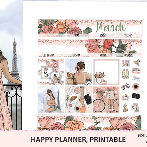 MARCH MONTHLY VIEW Printable March Planner Sticker Kits - Etsy