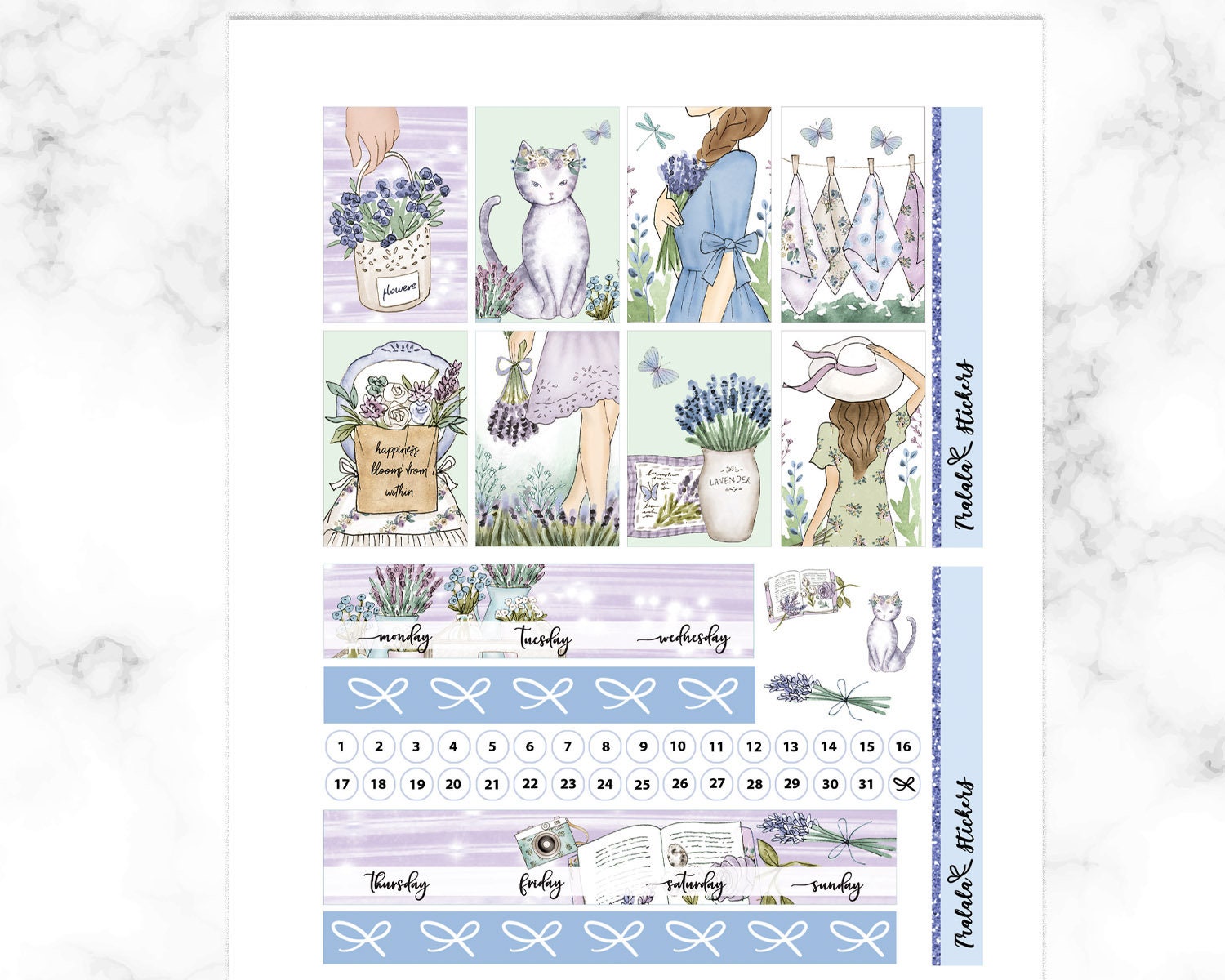 Lavender Bloom Printable Planner Stickers Happy Planner Kit | Etsy