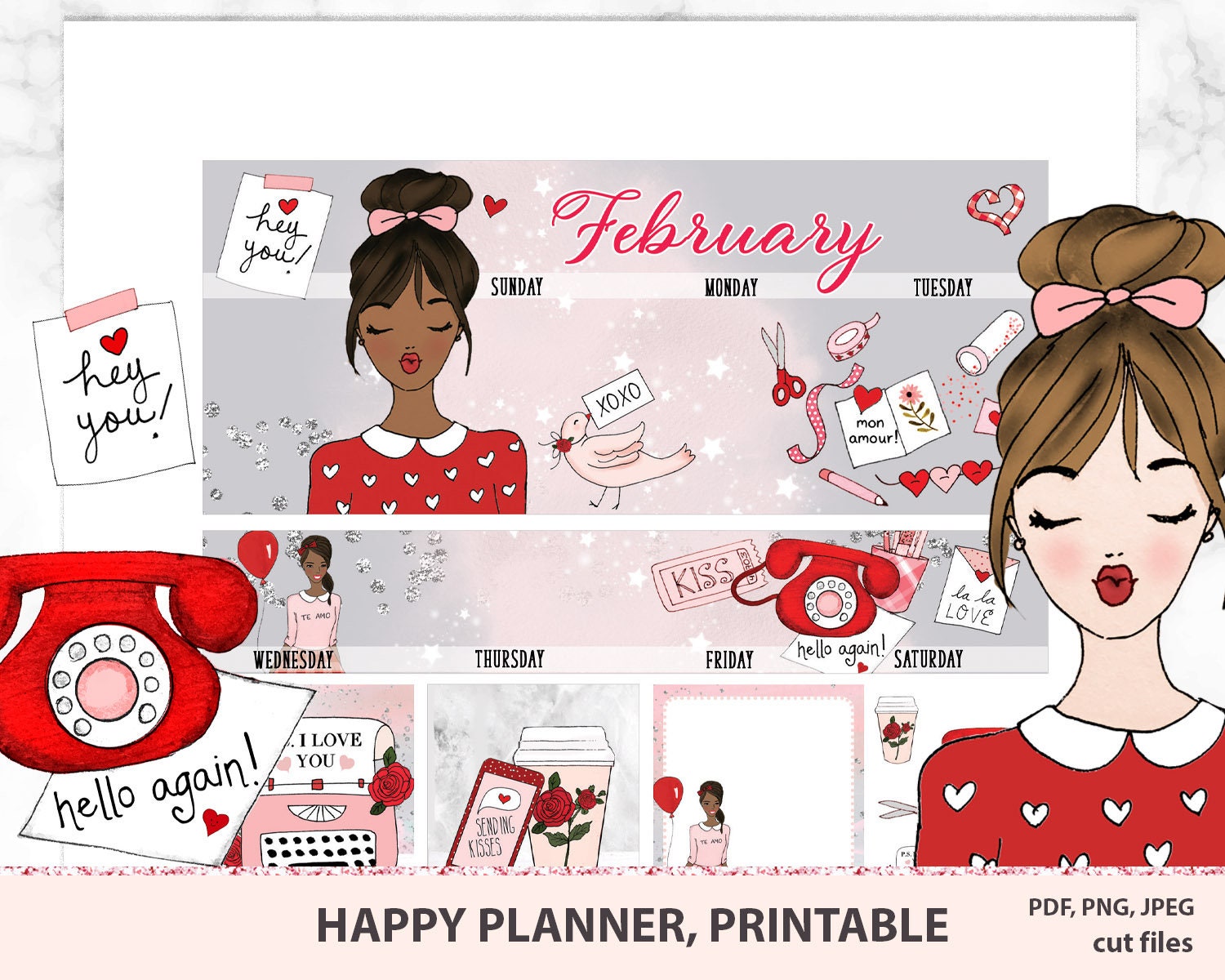 PRINTABLE FEBRUARY MONTHLY Kit Happy Planner Valentines Day - Etsy