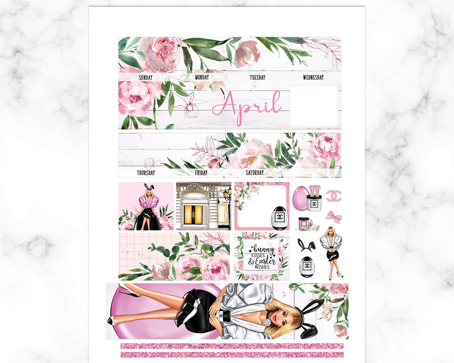 April Printable Monthly Kit Erin Condren, April Monthly View Stickers ...