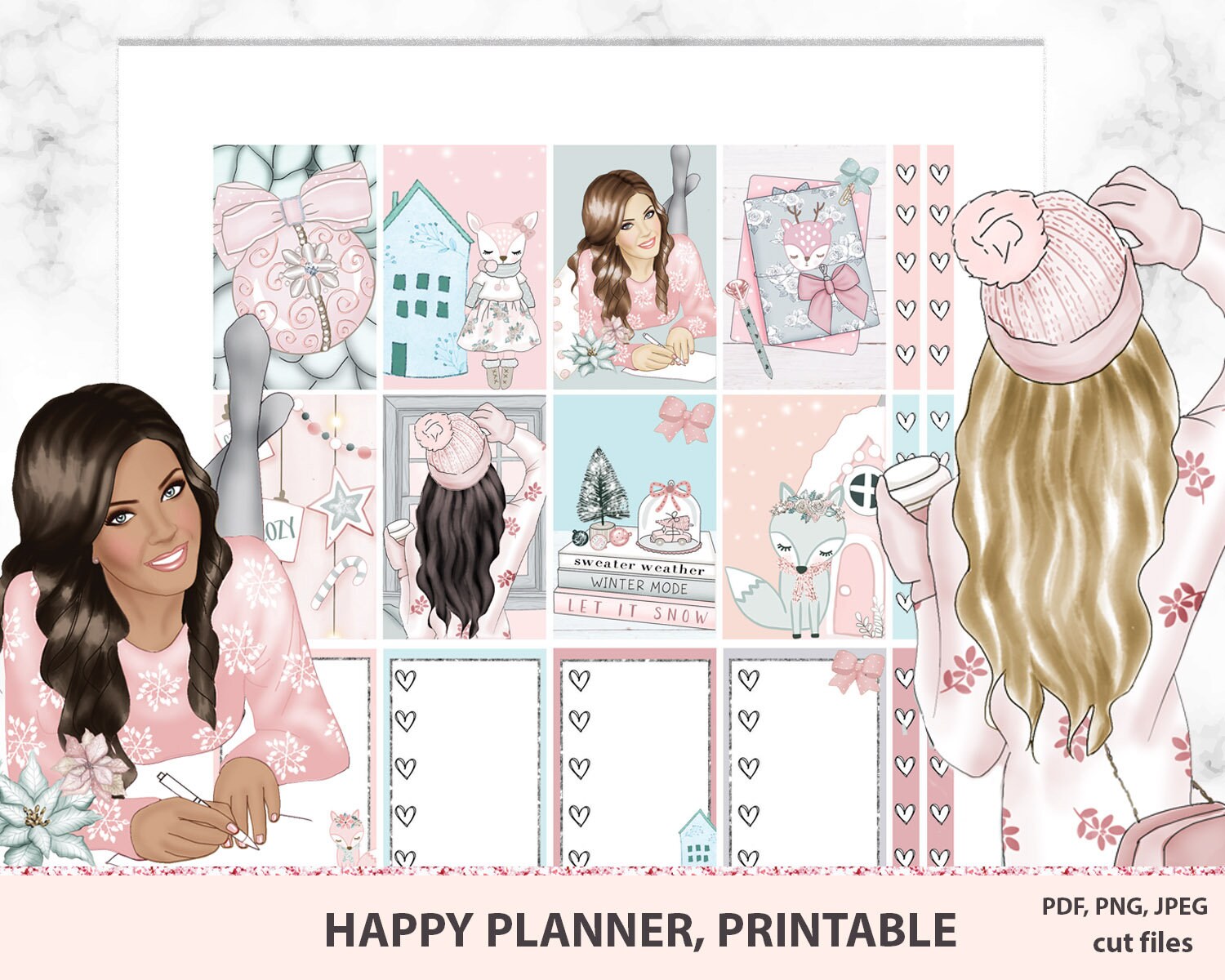 Pink Winter Planner Stickers Printable Weekly Kit for Happy - Etsy