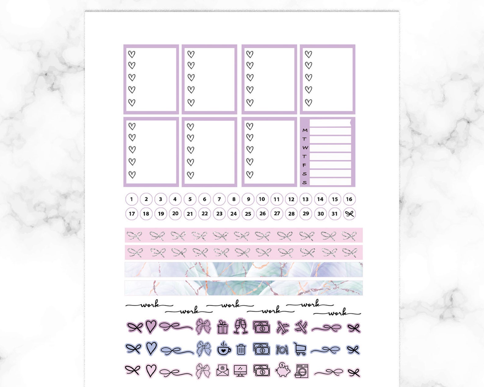 Sleepover Printable Sticker Kit, Slumber Party Weekly Set, Purple ...