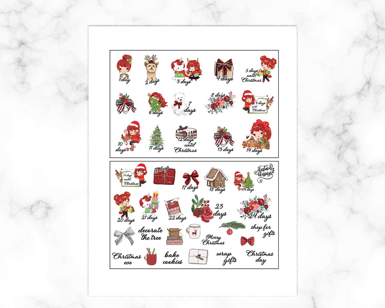 Christmas Countdown Planner Stickers Printable Xmas Printable | Etsy