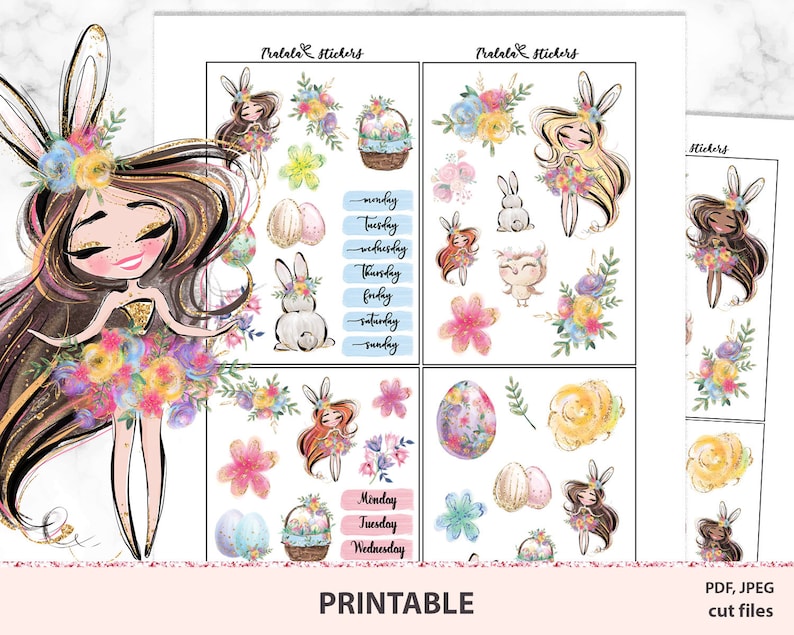 Bunny Printable Planner Stickers Ester Downloadable - Etsy