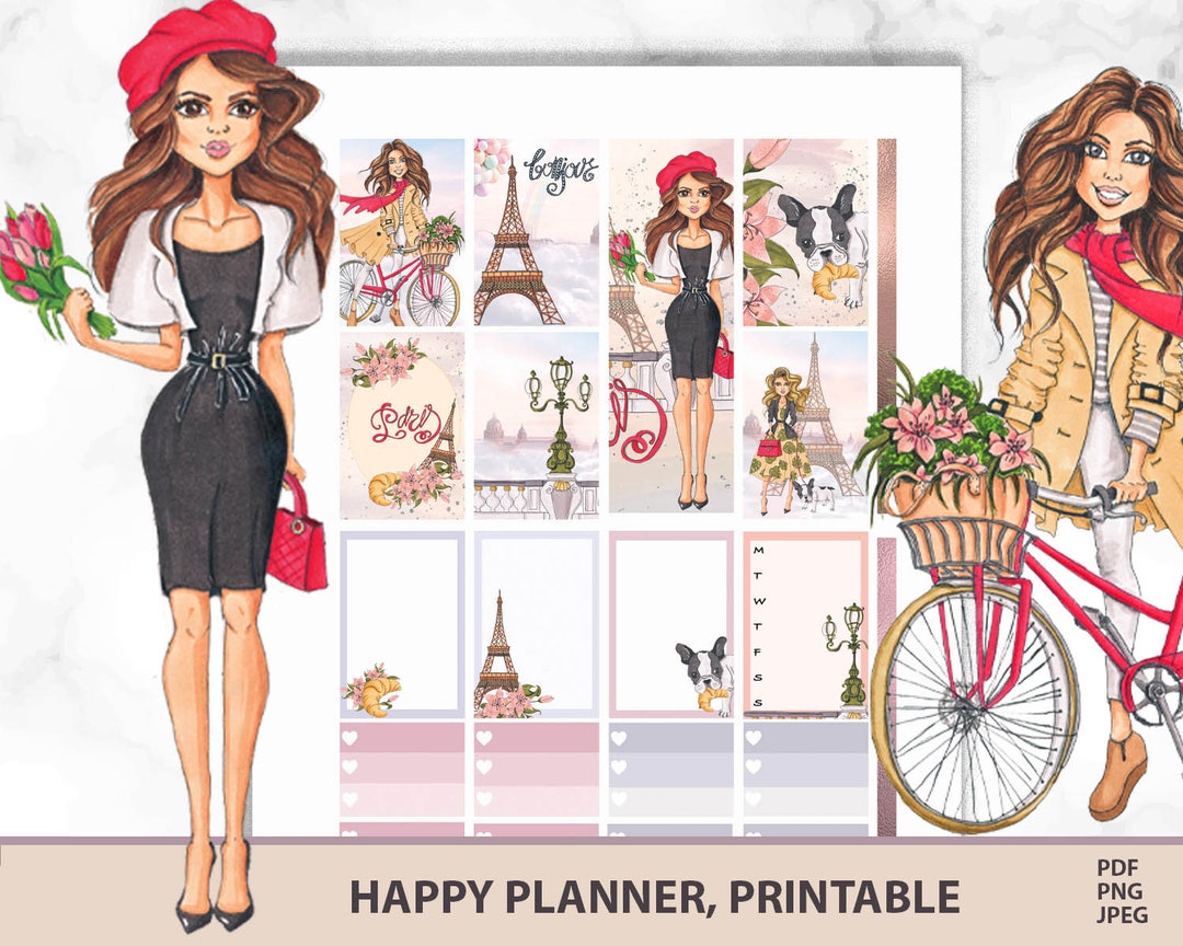 Paris Printable Sticker Kit for Happy Planner Classic, Weekly Layout ...