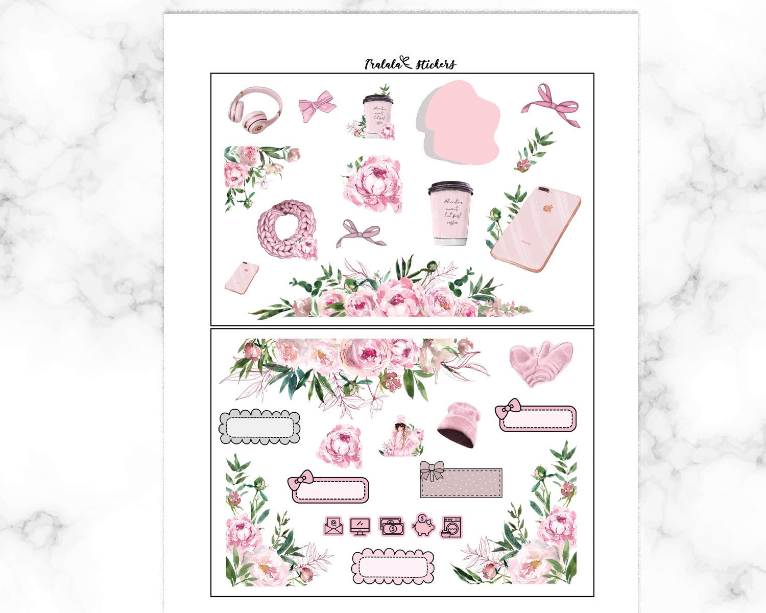 Pink Watercolor Planner Stickers Printable, Floral Kit for Bullet ...
