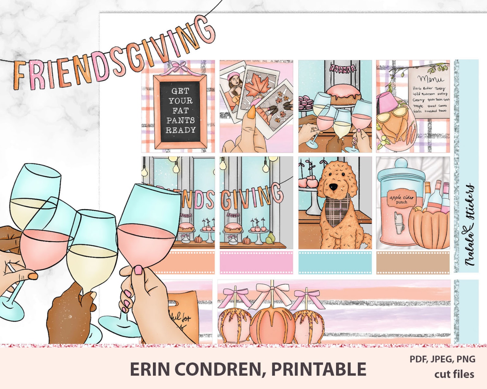 Thanksgiving Printable Planner Stickers, Friendsgiving, Erin Condren ...