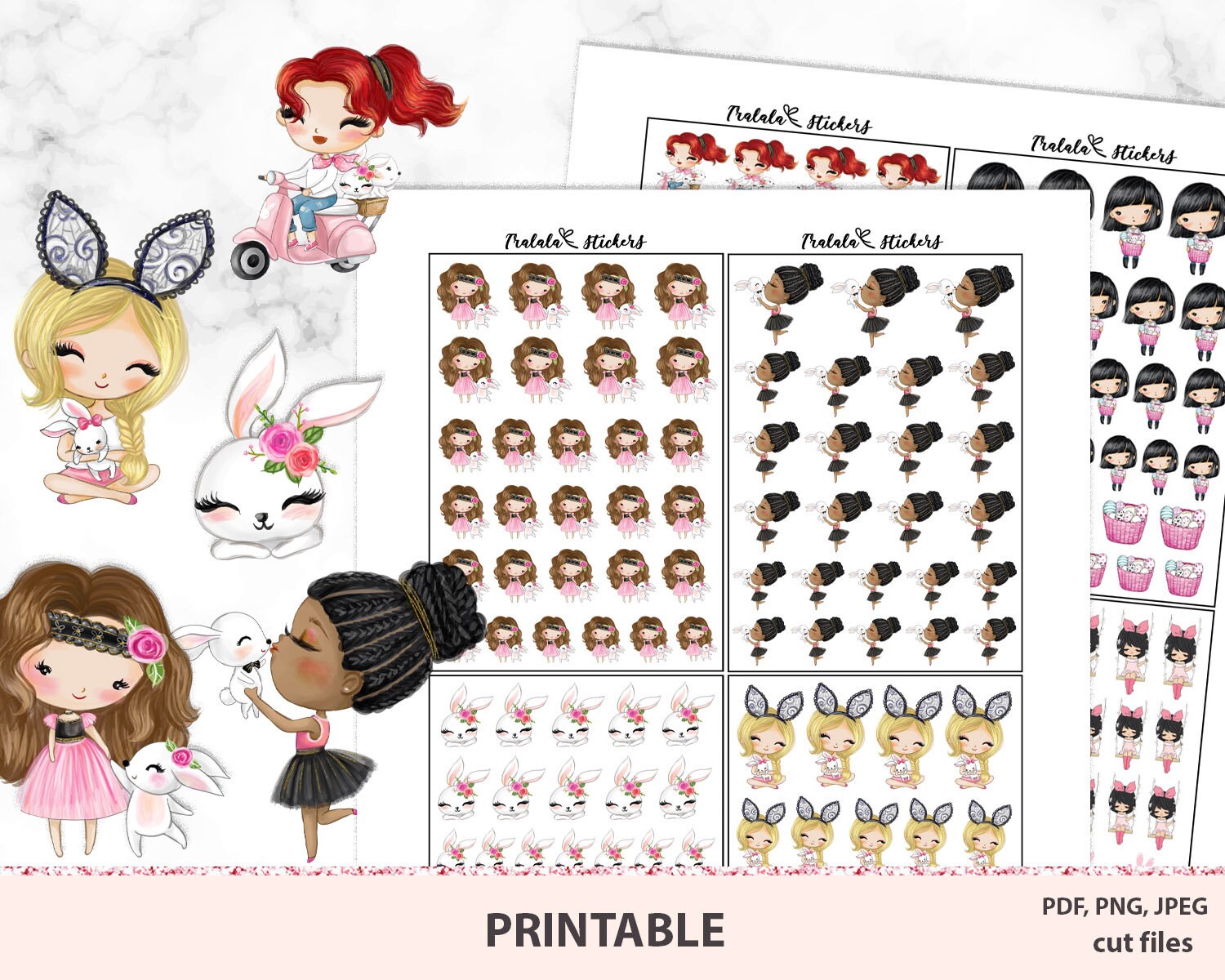 Easter printable stickers Bunny girls stickers Easter eggs | Etsy