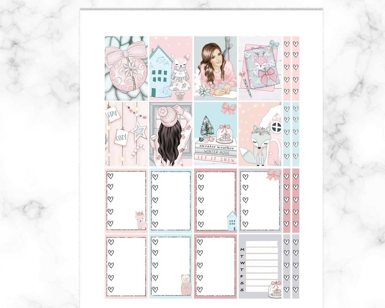 Pink Winter Planner Stickers Printable Weekly Kit for Happy - Etsy