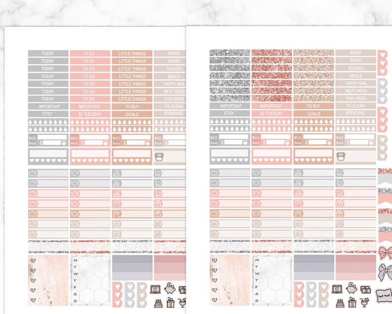 Pink Rose Gold and Marble Printable Stickers for Erin Condren - Etsy
