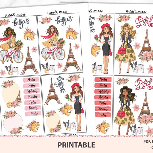 Planner Kit Paris France Printable Sticker Kit in Pink & - Etsy