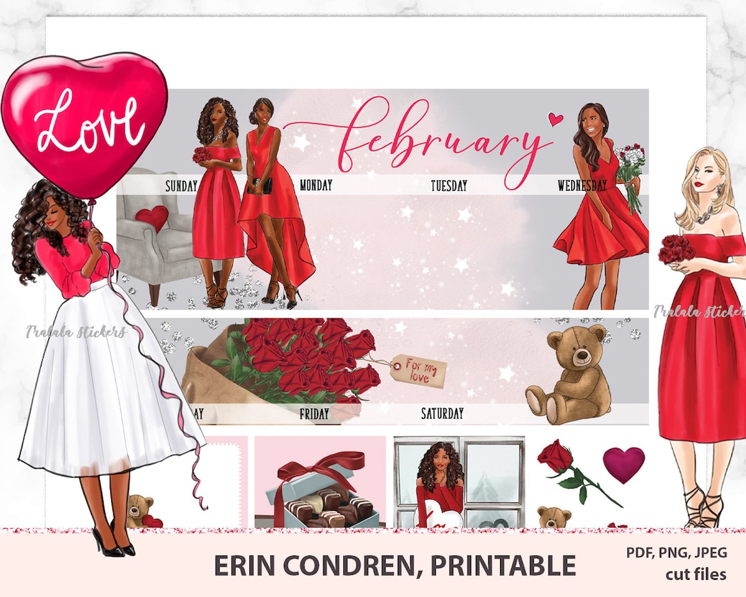 FEBRUARY MONTHLY Kit Printable Erin Condren, Valentines Day Planner ...