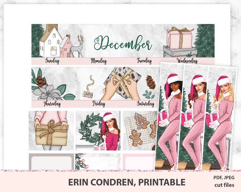 December monthly sticker kit printable Erin Condren life planner ...