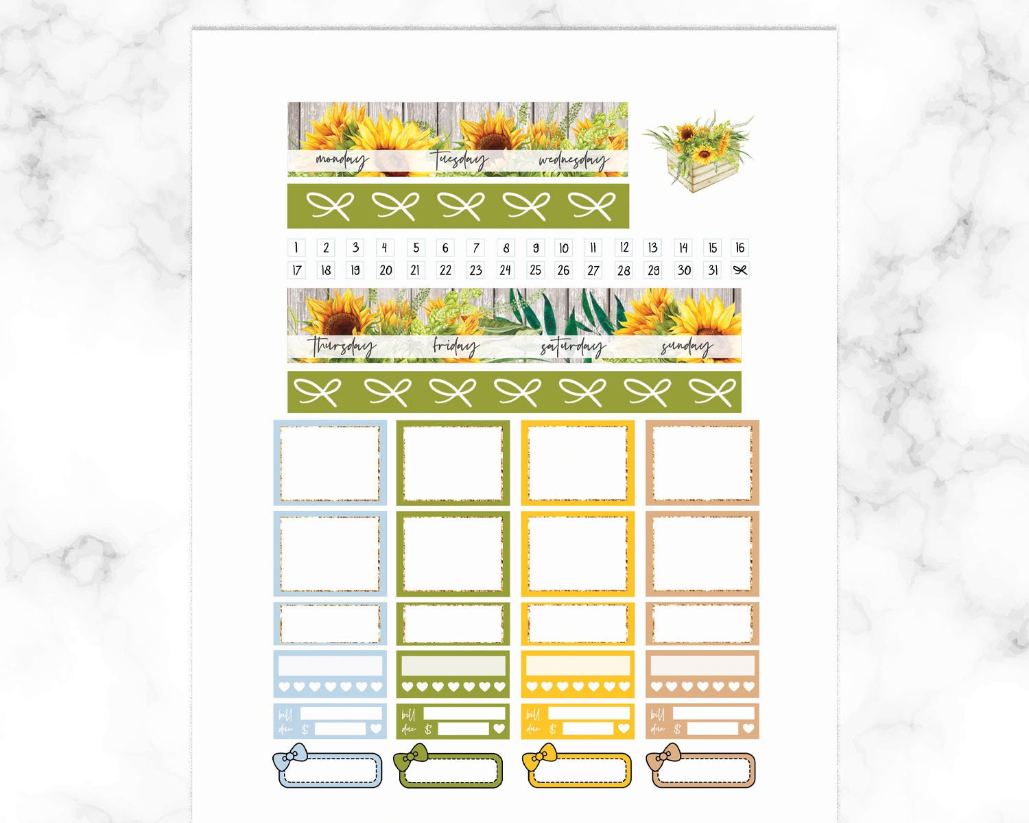 Sunflower Printable Weekly Kit, Happy Planner Stickers Printable ...