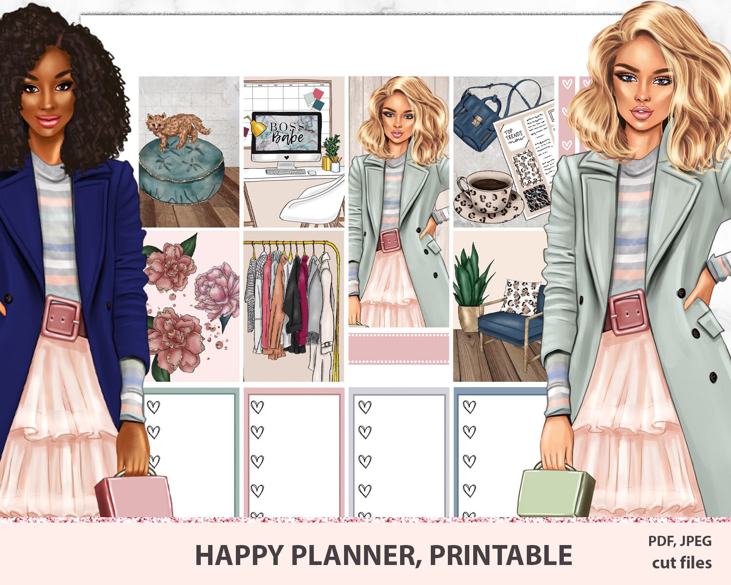 Fashion Girls Stickers Printable Kit for Happy Planner Classic ...