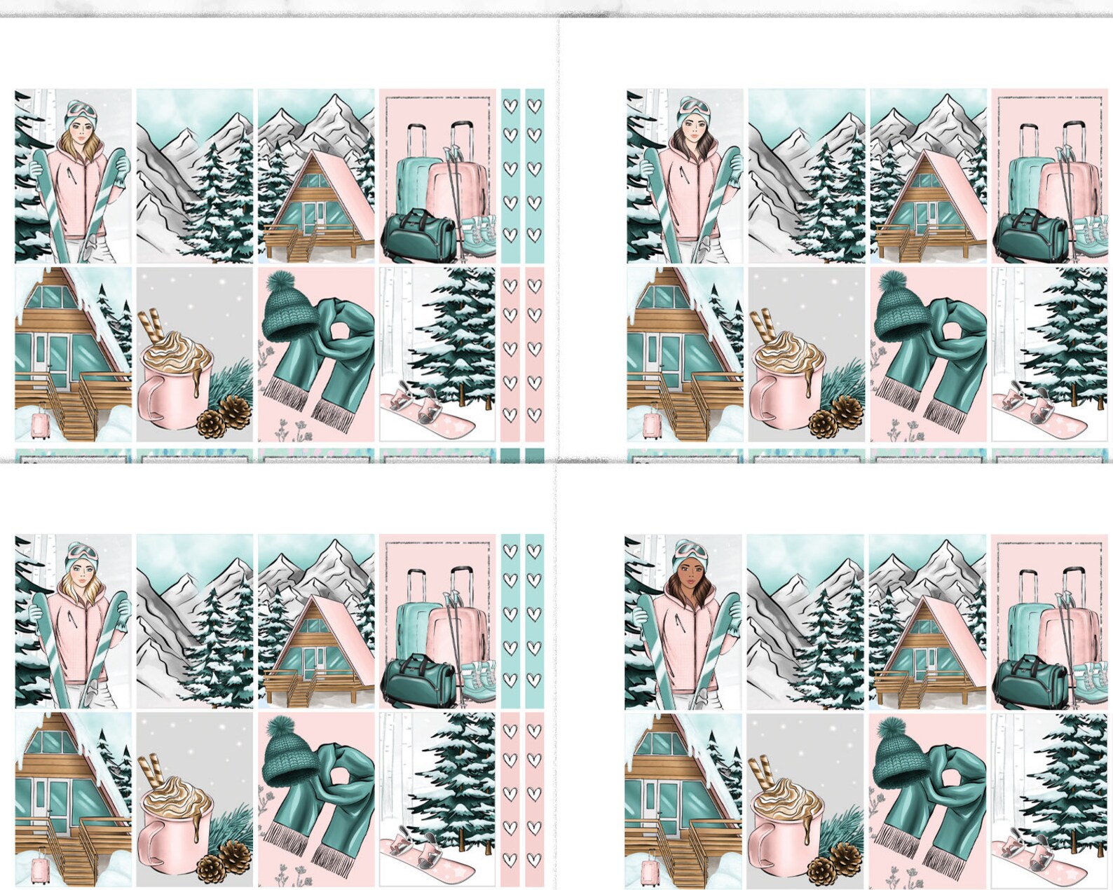 Winter Printable Stickers Happy Planner Kit Skiing Notebook - Etsy