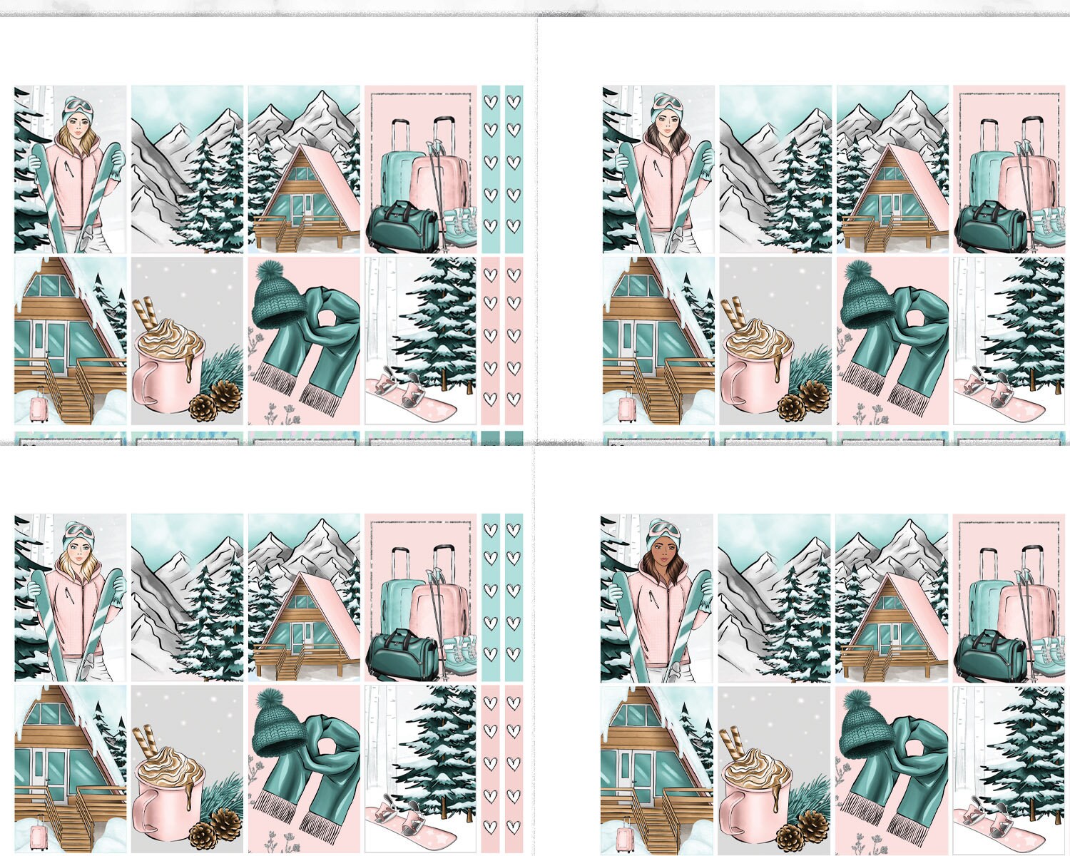 Winter Printable Stickers Happy Planner Kit Skiing Notebook - Etsy