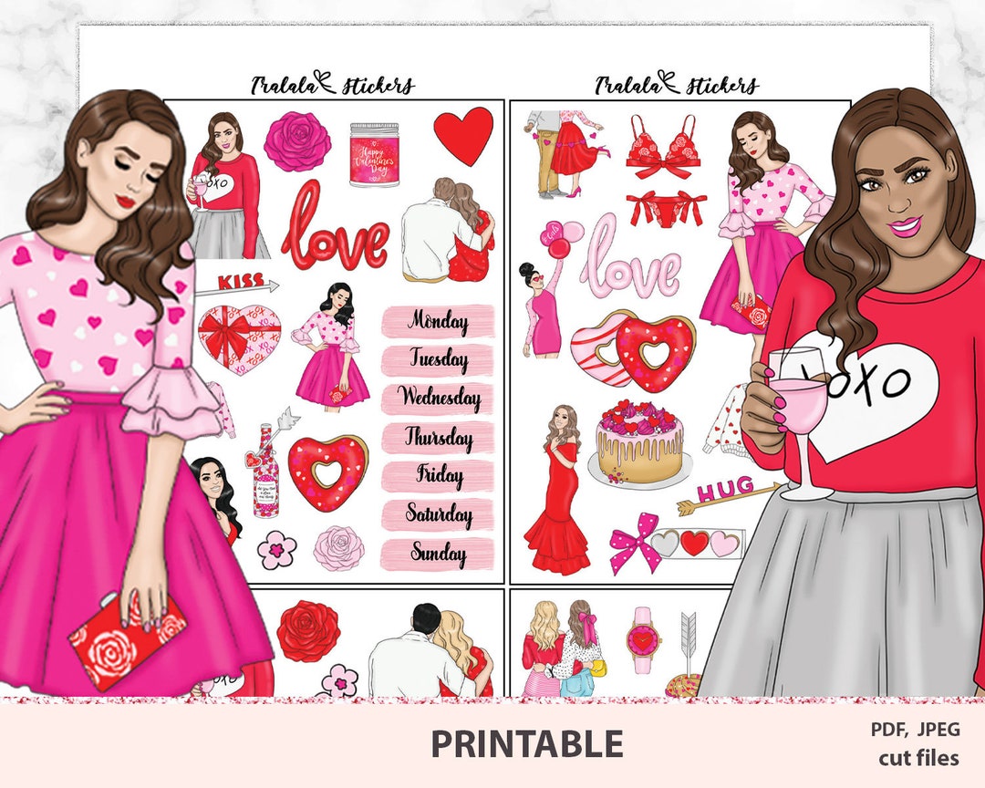 Valentines Day Planner Stickers Printable, Digital Download Decorative ...