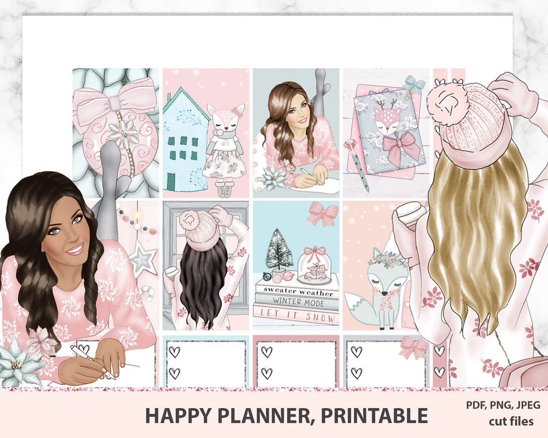 Pink Winter, Planner Stickers, Printable Weekly Kit for Happy Planner ...