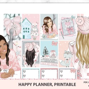 Pink Winter, Planner Stickers, Printable Weekly Kit for Happy Planner ...