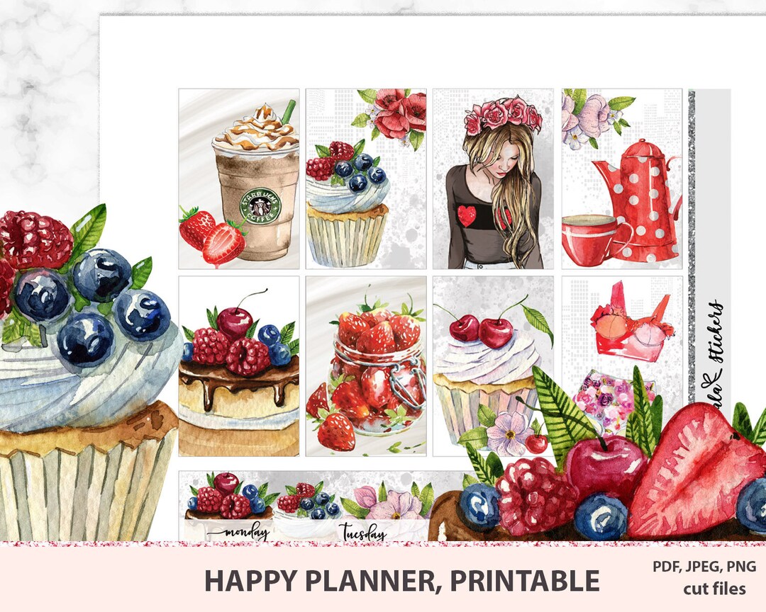 Happy Planner Printable Planner Stickers, Tea Party, Watercolor ...
