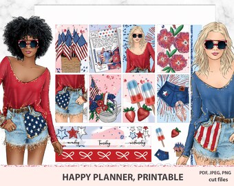 Happy Planner Stickers Printable Independence Day Kit Weekly | Etsy