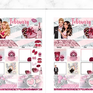 FEBRUARY MONTHLY Planner Kit Printable, Valentines Day Planner Stickers ...