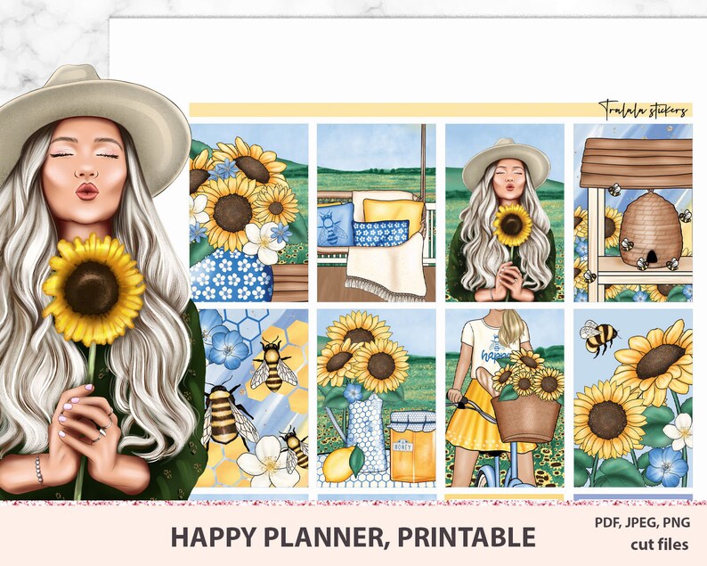 Happy Planner Printable Stickers Sunflowers Fields Sticker - Etsy