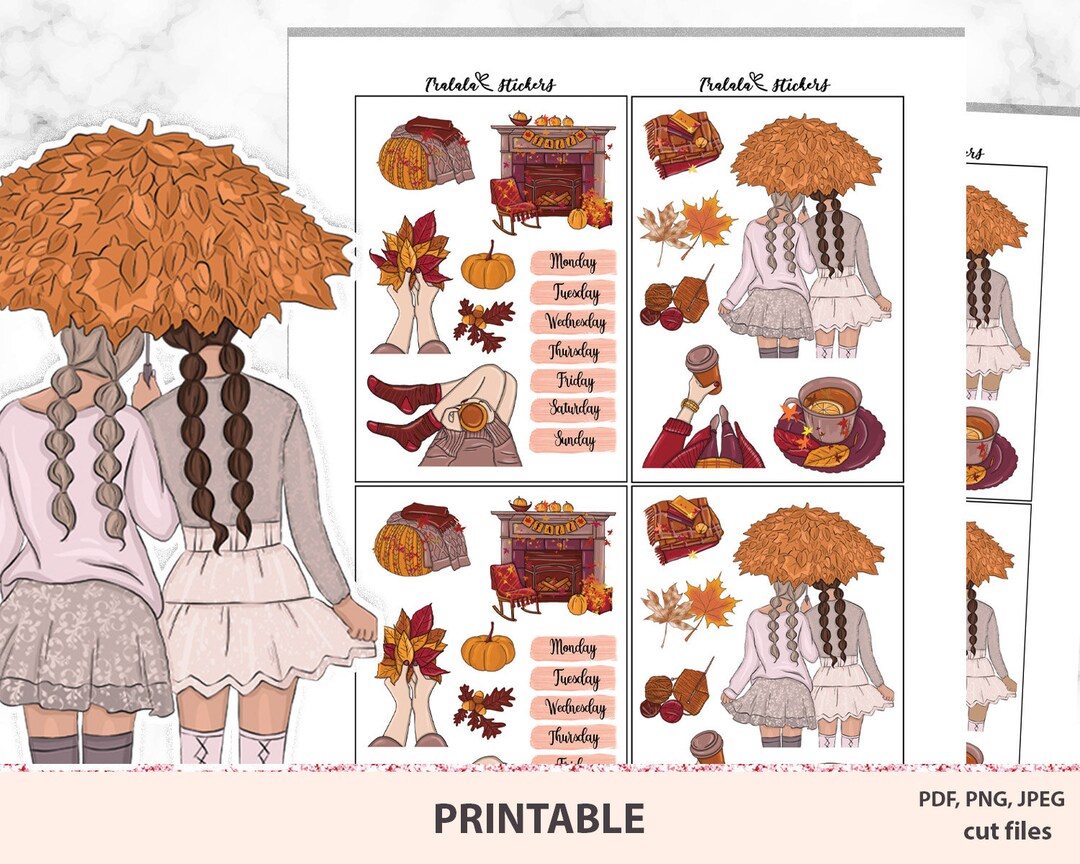 Fall Printable Planner Stickers With Autumn Leaves, Bullet Journal Deco ...