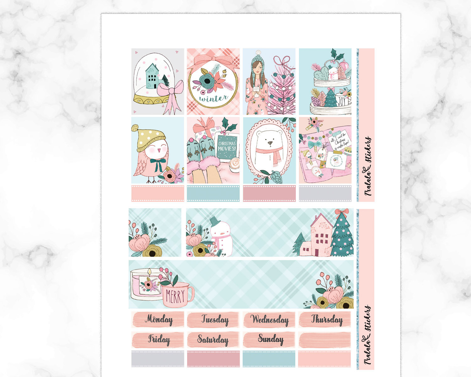 Pastel winter stickers printable Erin Condren weekly kit with | Etsy