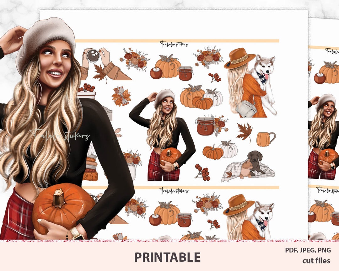Printable Stickers for Planner, Fall Stickers, Fashion Girls, Bullet ...