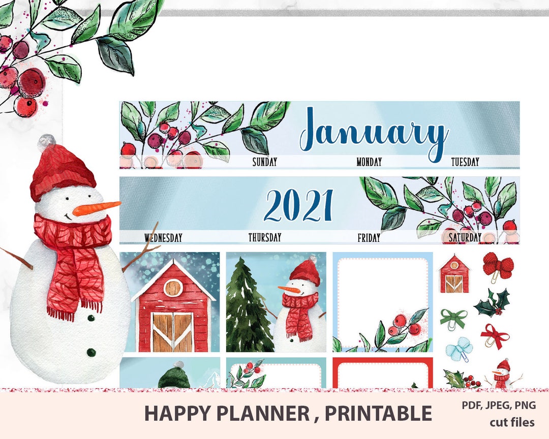 January Monthly Printable Stickers, Happy Planner Monthly Kit, Monthly ...