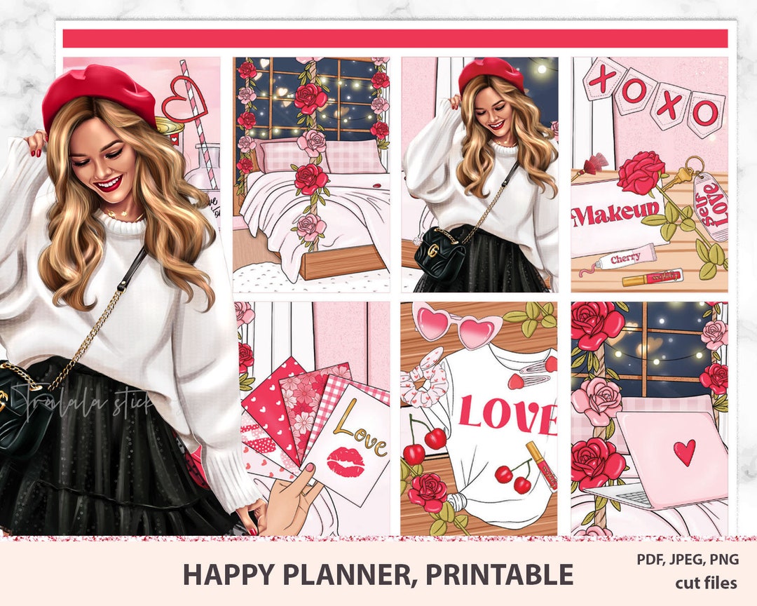 Happy Planner Printable Kit Valentines Day, Weekly Vertical Stickers ...