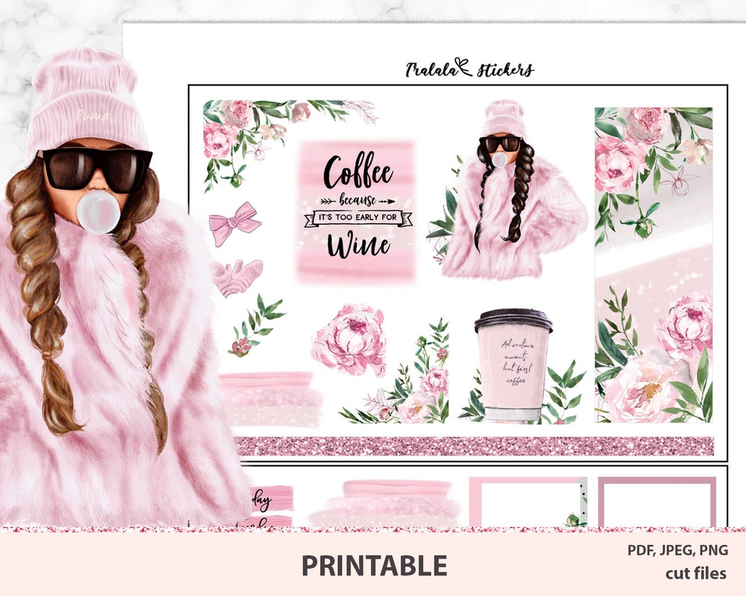 Pink Watercolor Planner Stickers Printable, Floral Kit for Bullet ...