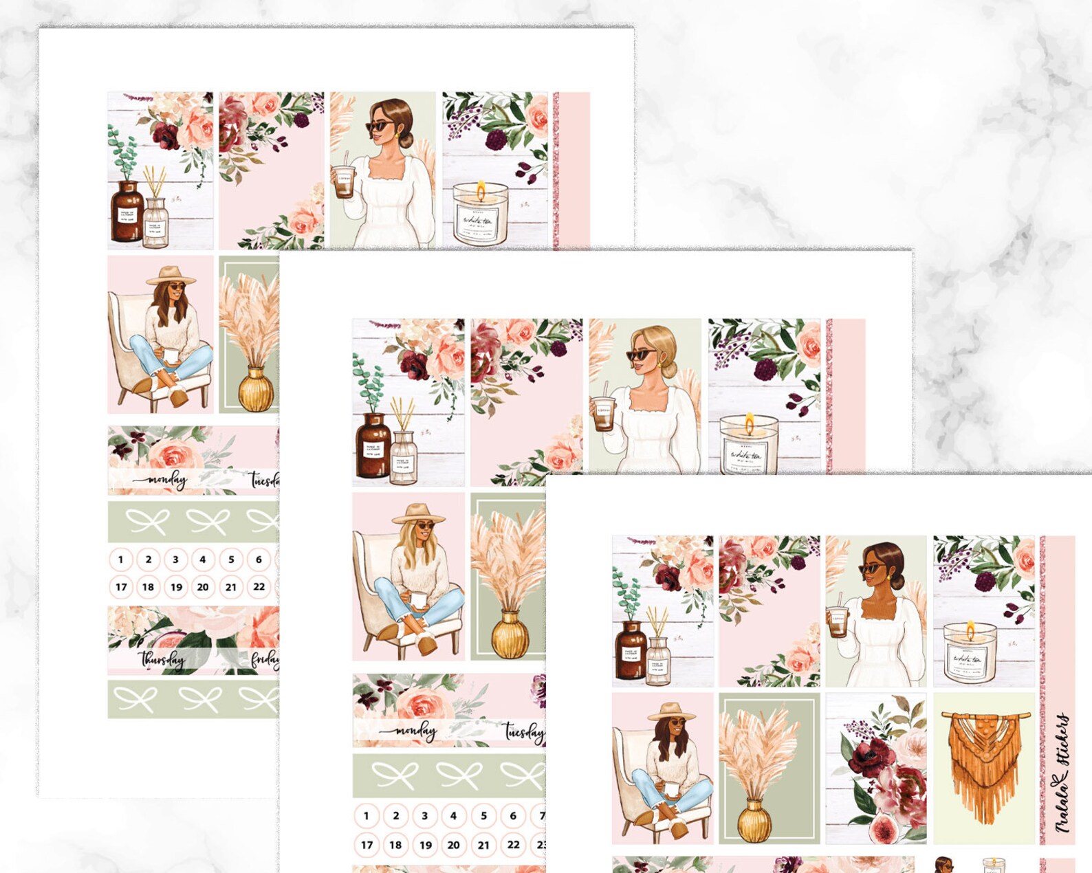 Boho Happy Planner Printable Stickers Floral Sticker Kit - Etsy