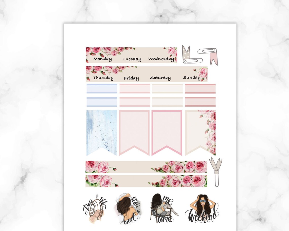 GIRL IN PARIS Printable Planner Stickers, Mambi Watercolor Set, Happy ...