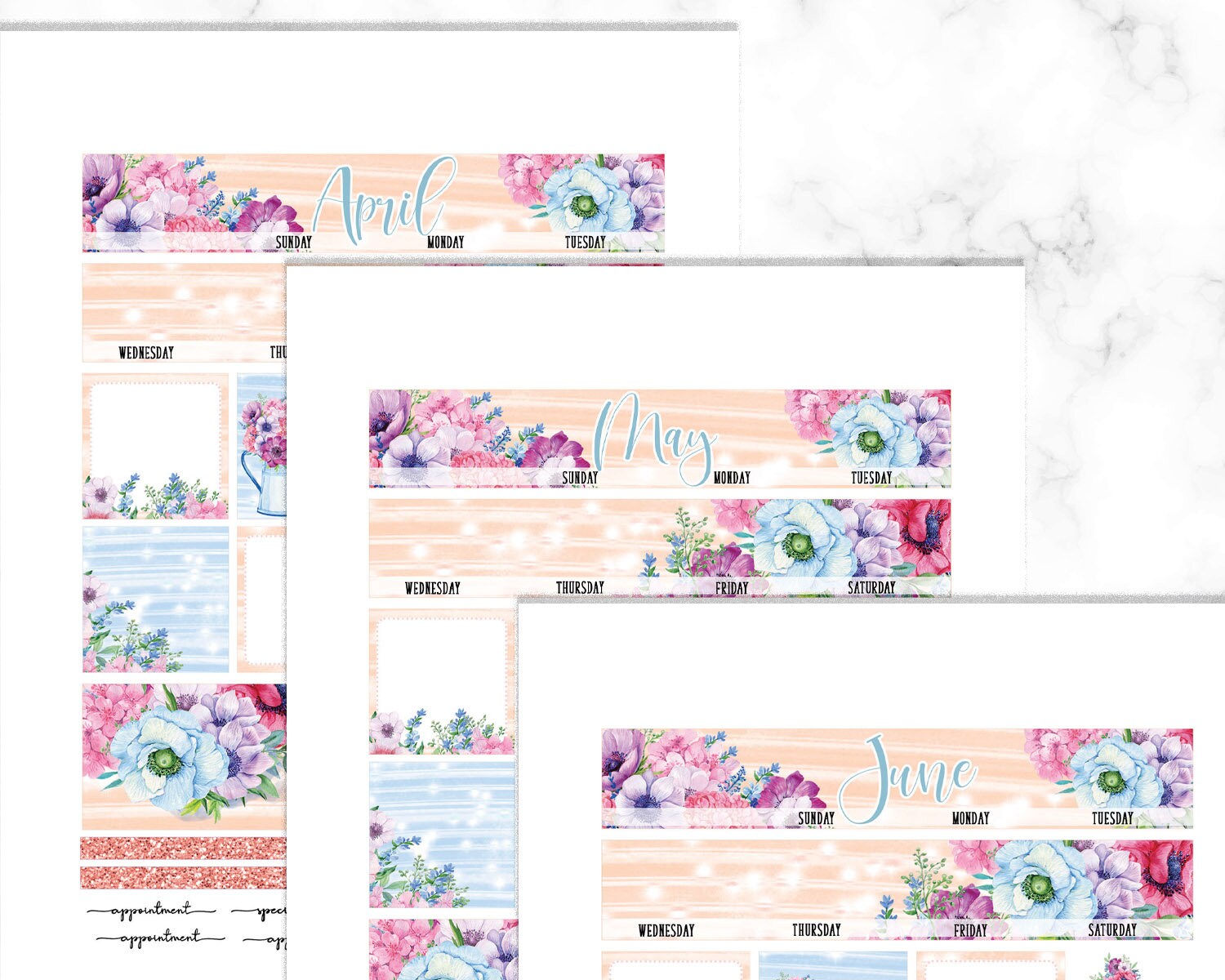 June Printable Monthly Kit, May Monthly, Happy Planner, MAMBI Deco ...