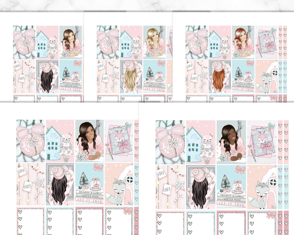 Pink Winter Planner Stickers Printable Weekly Kit for Happy - Etsy