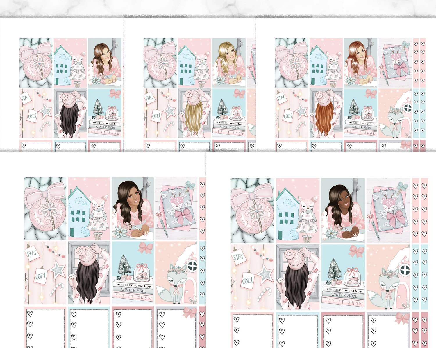 Pink Winter Planner Stickers Printable Weekly Kit for Happy - Etsy