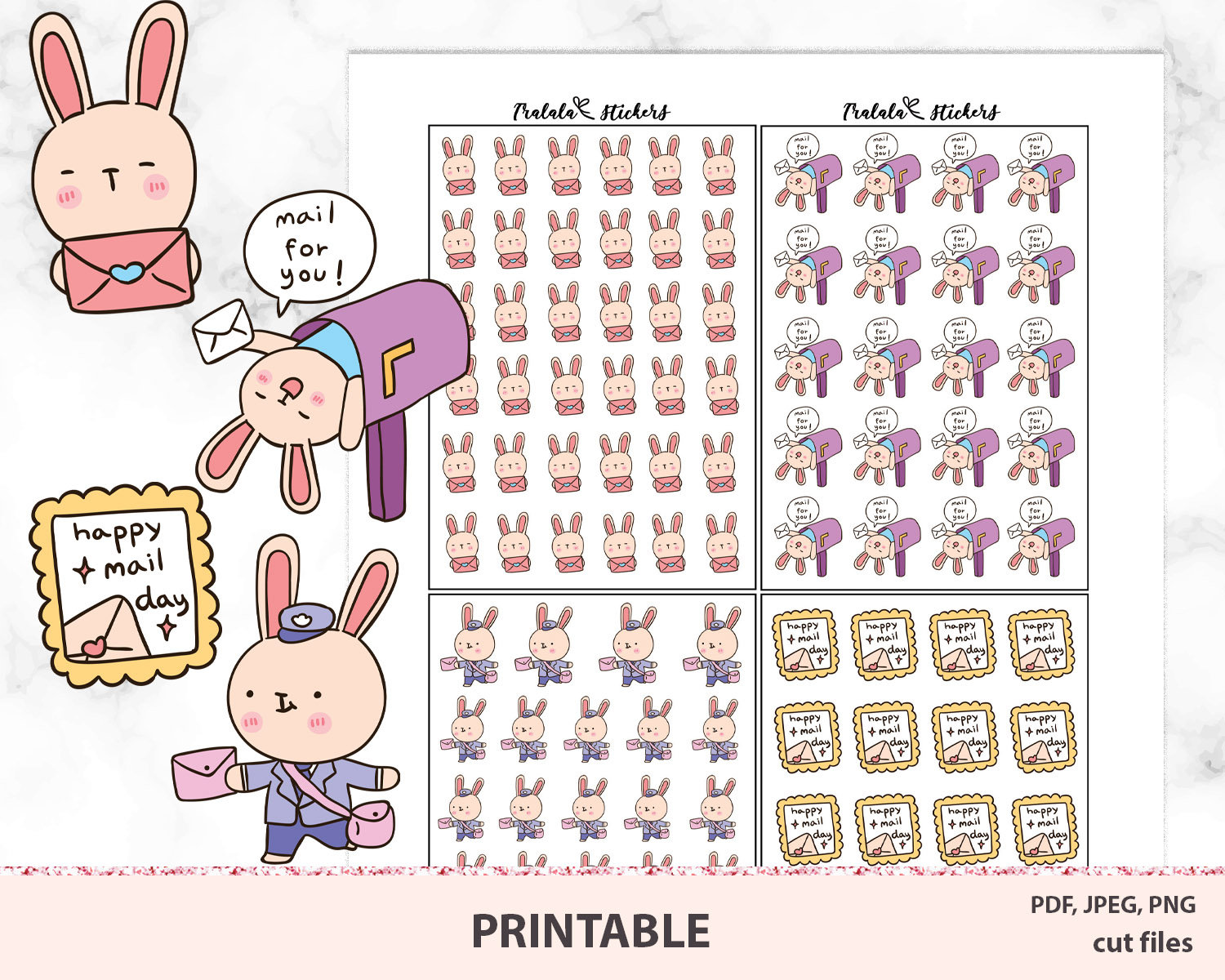 Happy Mail Printable decorative stickers Cute rabbit Planner | Etsy