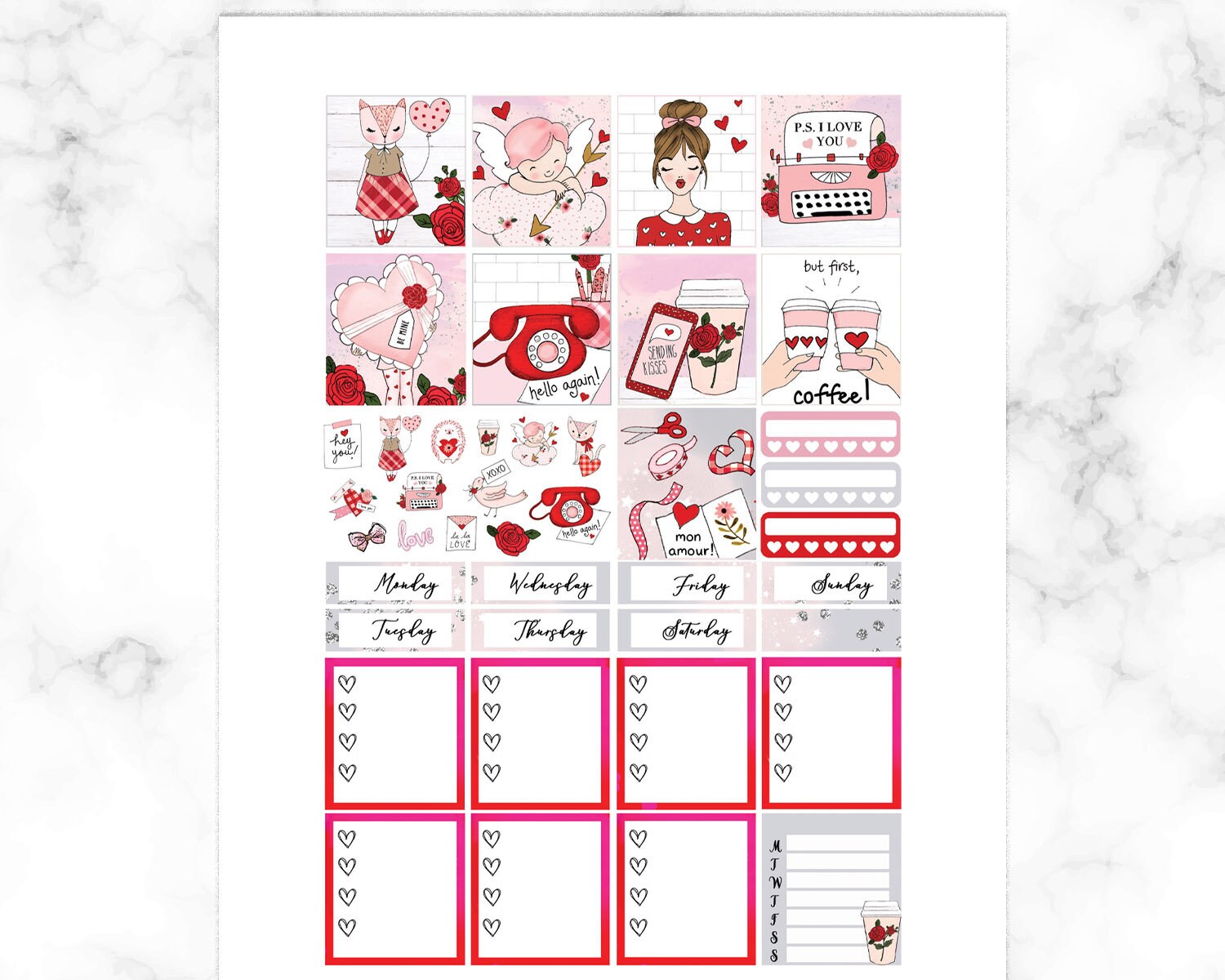 Valentines Day Horizontal Stickers ECLP Printable Planner - Etsy