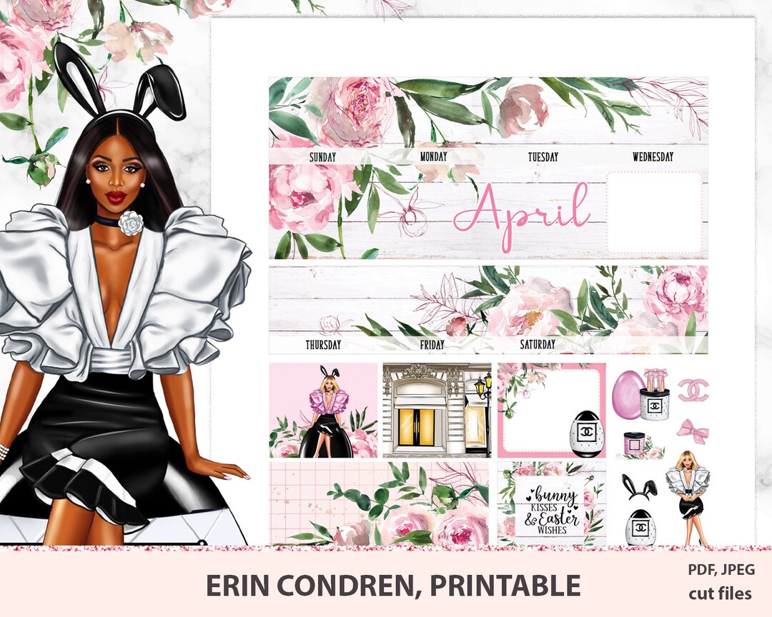 April Printable Monthly Kit Erin Condren, April Monthly View Stickers ...