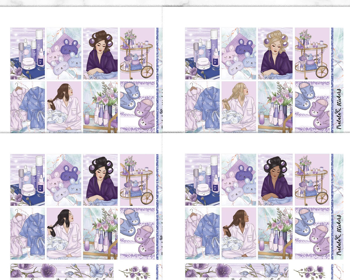 Sleepover Printable Sticker Kit, Slumber Party Weekly Set, Purple ...