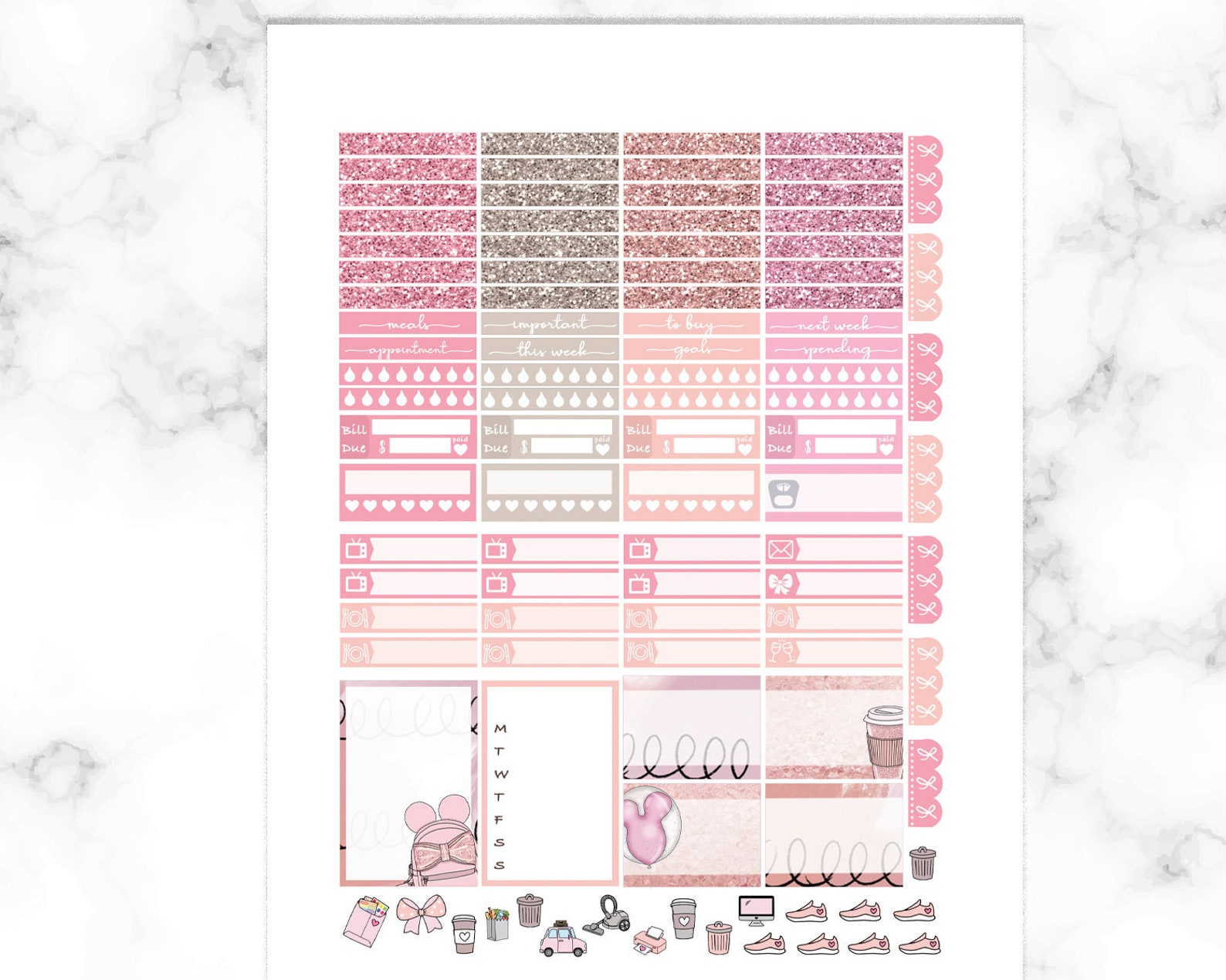 Weekly Sticker Kit Printable Happy Planner Stickers Pink | Etsy