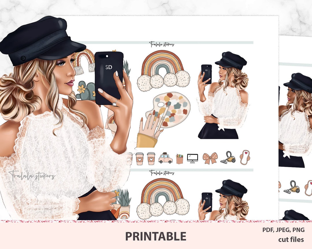 Rainbows Stickers Printable, Neutral Colors Stickers, Fashion Girls ...