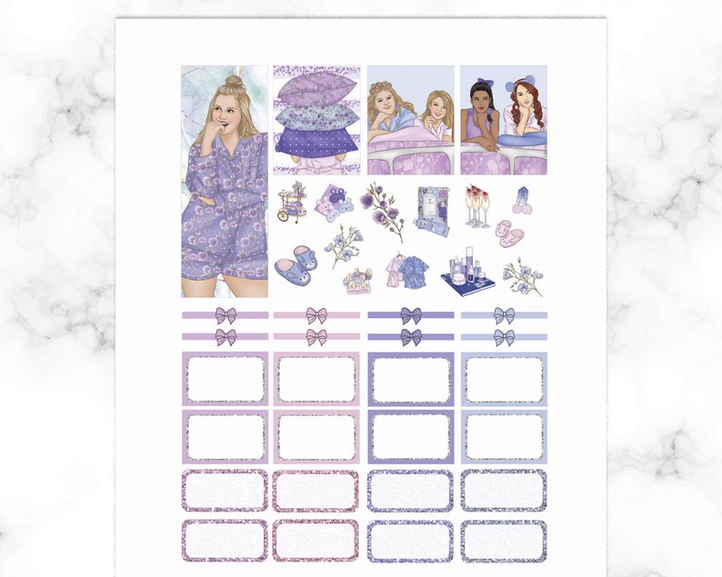 Sleepover Printable Sticker Kit Slumber Party Weekly Set - Etsy