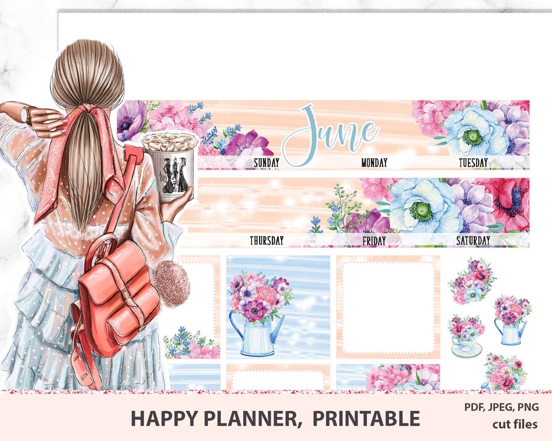 June Printable Monthly Kit, May Monthly, Happy Planner, MAMBI Deco ...