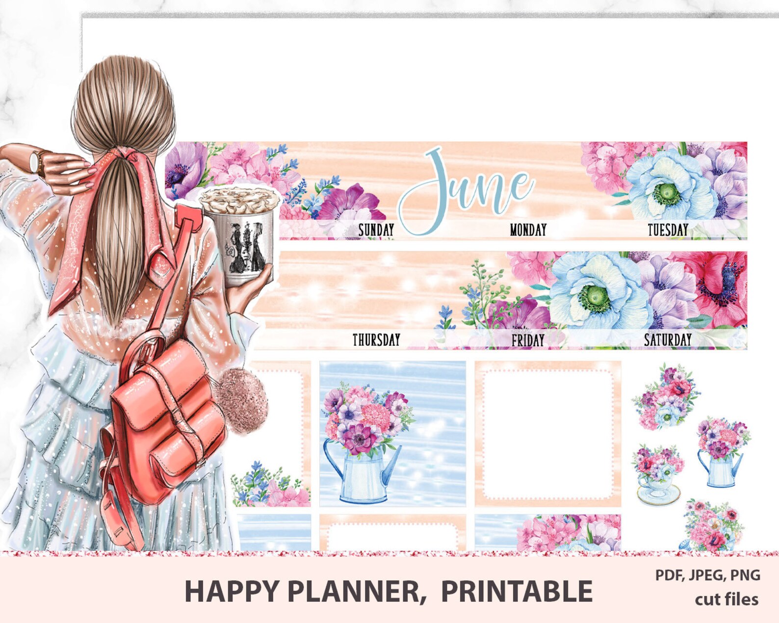 June Printable Monthly Kit, May Monthly, Happy Planner, MAMBI Deco ...