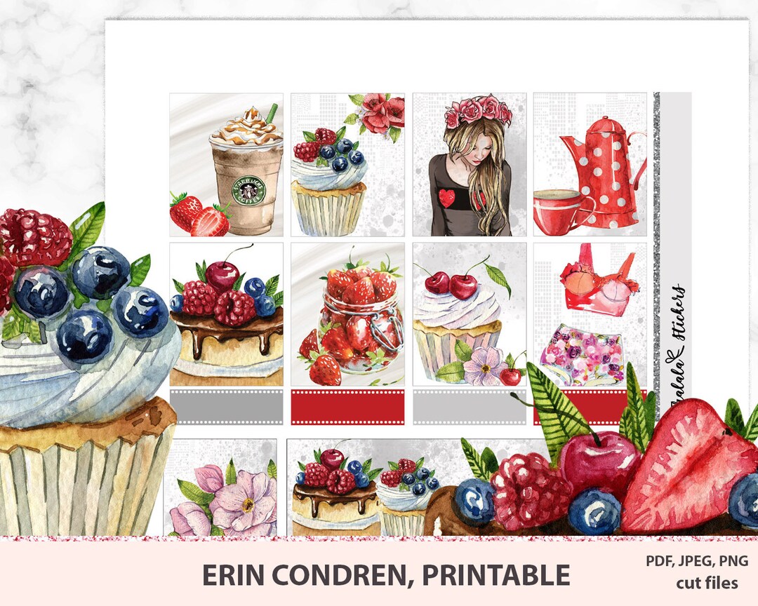 Erin Condern Printable Planner Stickers, Tea Party, Watercolor Stickers ...