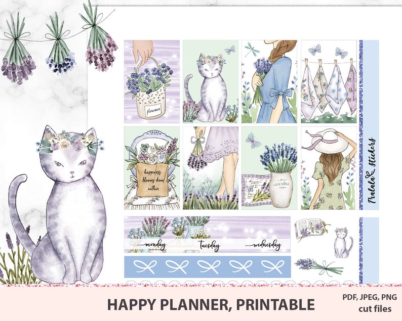 Lavender Bloom Printable Planner Stickers Happy Planner Kit | Etsy